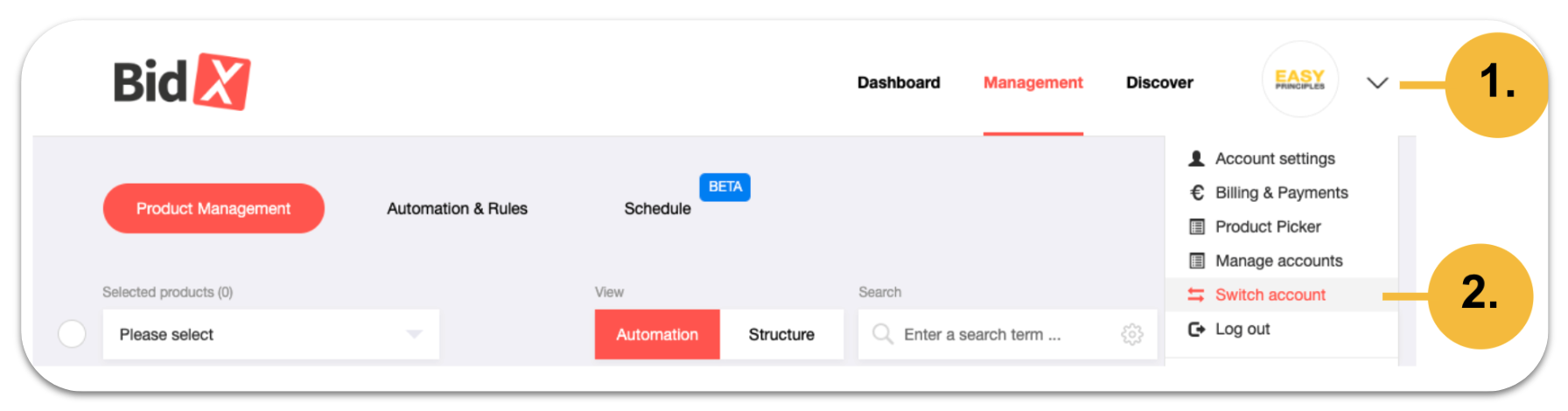 Multiple Amazon accounts in BidX - The Switch account feature